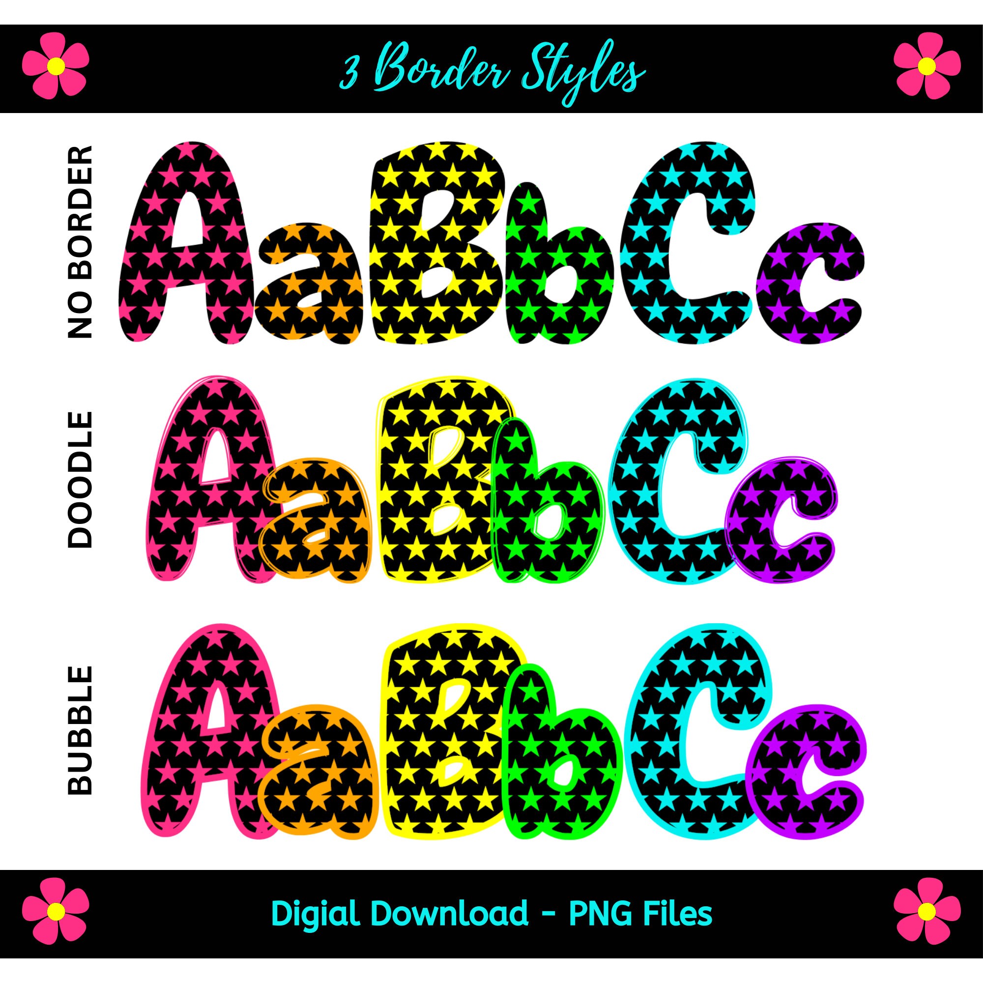 Bright Stars Digital Alphabet Set, Printable PNG Alpha Pack Design ...