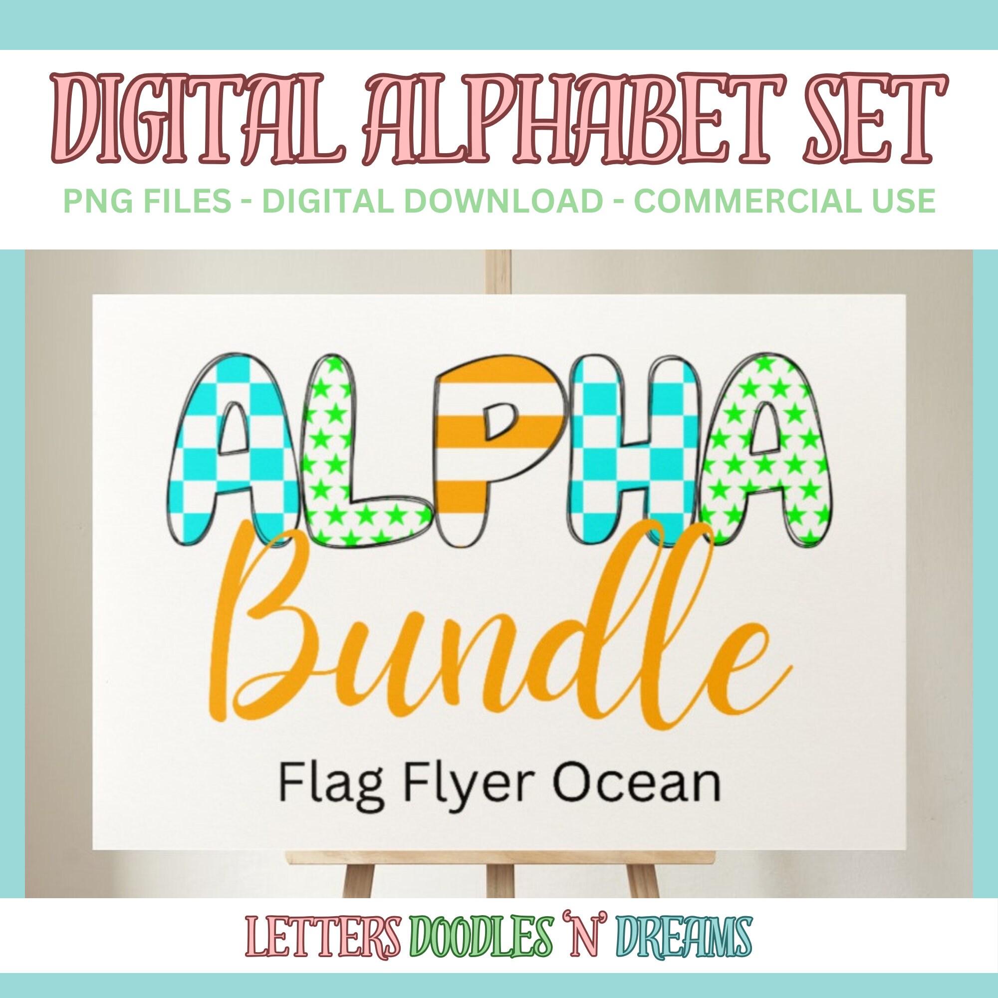 Checkers & Stars Digital Alphabet Set, Printable PNG Alpha Pack Design ...