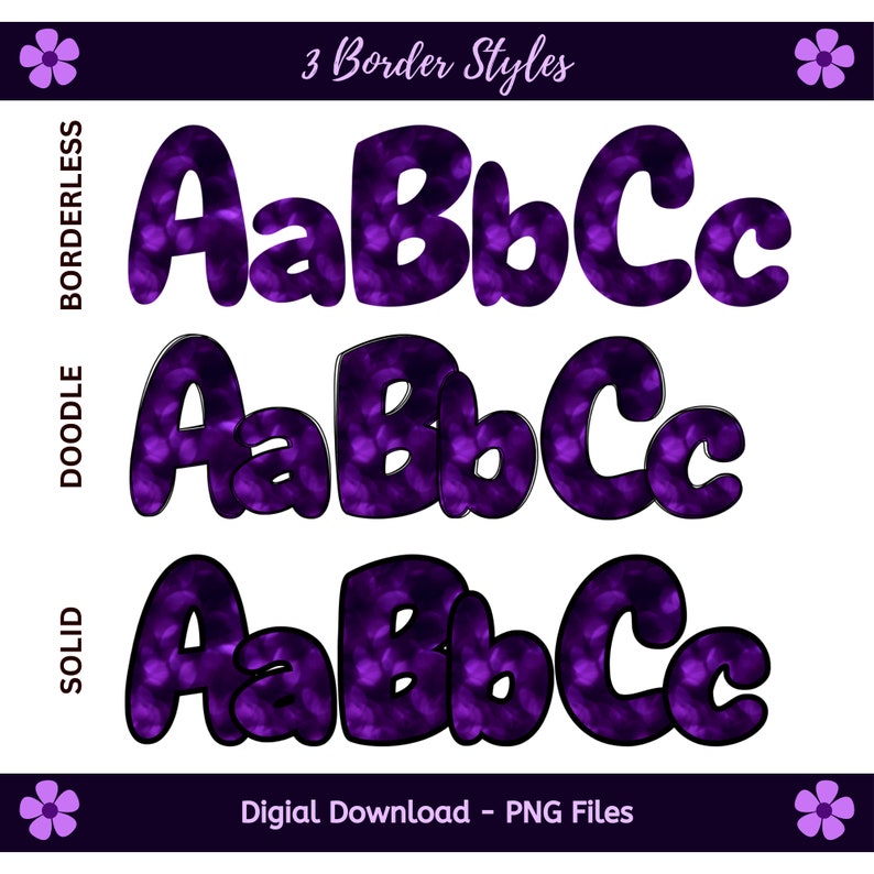 Purple Variegate Digital Alphabet Set, Printable PNG Alpha Pack Design ...