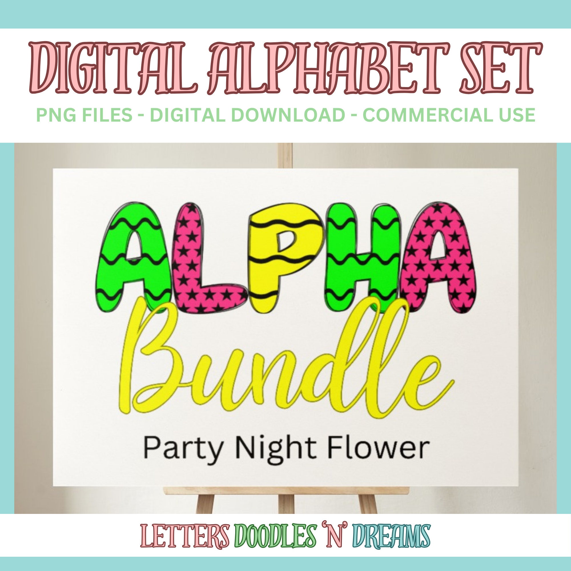 Stars & Streamers Digital Alphabet Set, Printable PNG Alpha Pack Design ...