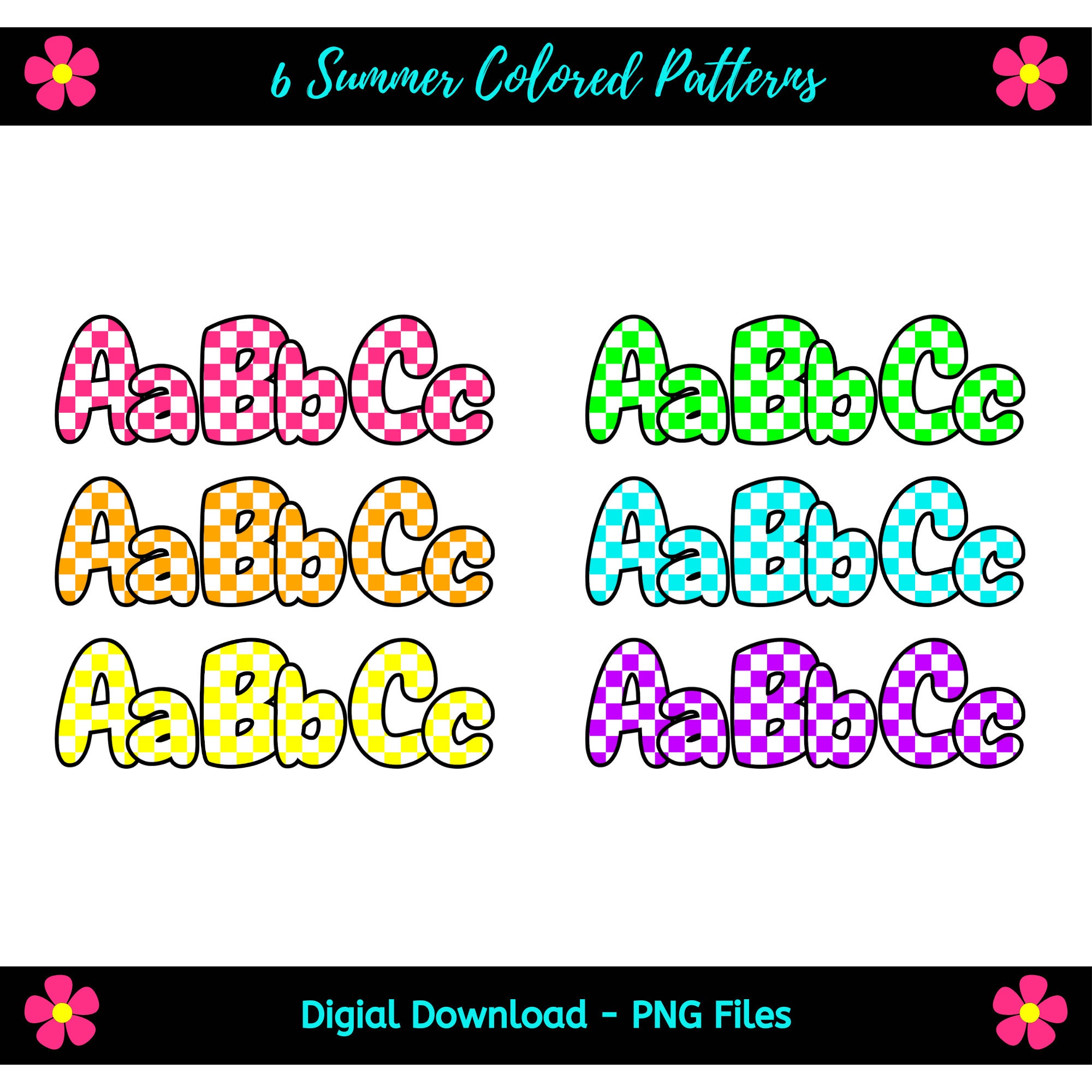 Bright Checkers Digital Alphabet Set, Printable PNG Alpha Pack Design ...