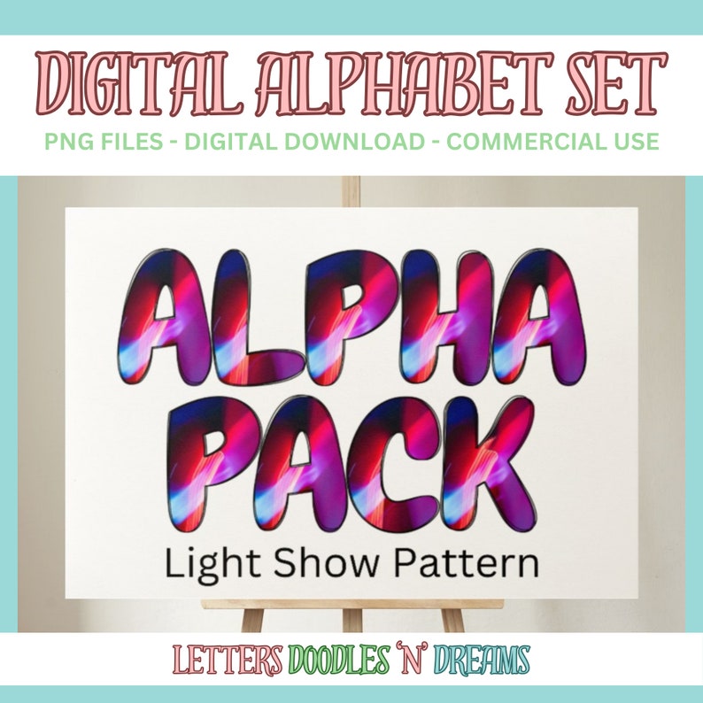 Abstract Light Digital Alphabet Set, Printable PNG Alpha Pack Design ...