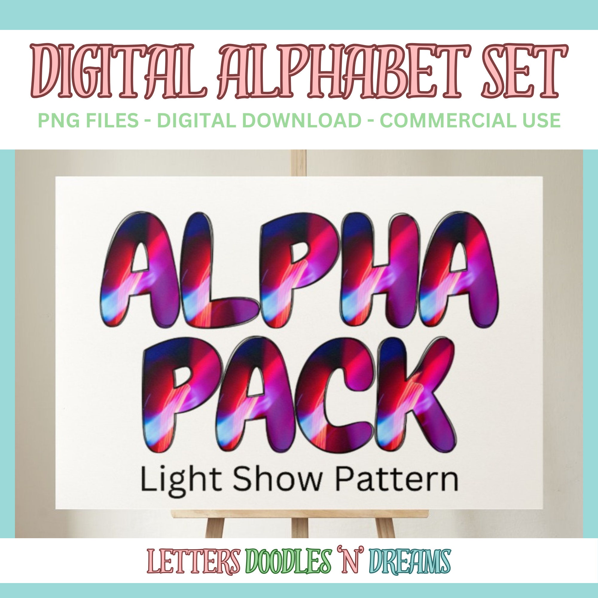 Abstract Light Digital Alphabet Set, Printable PNG Alpha Pack Design ...
