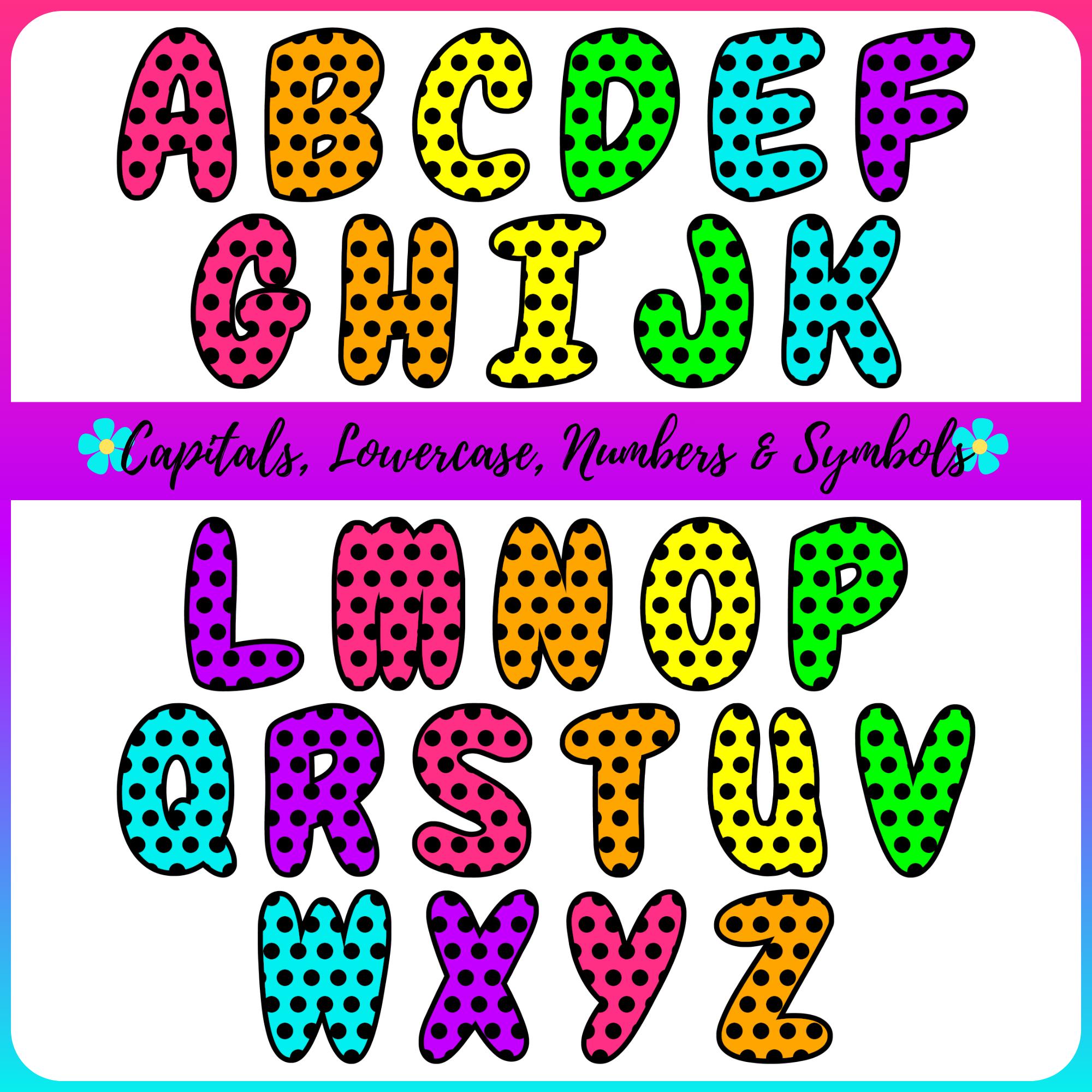 Bright Polka Dot Alpha Doodle Letter Font PNG Clipart Printable Digital ...
