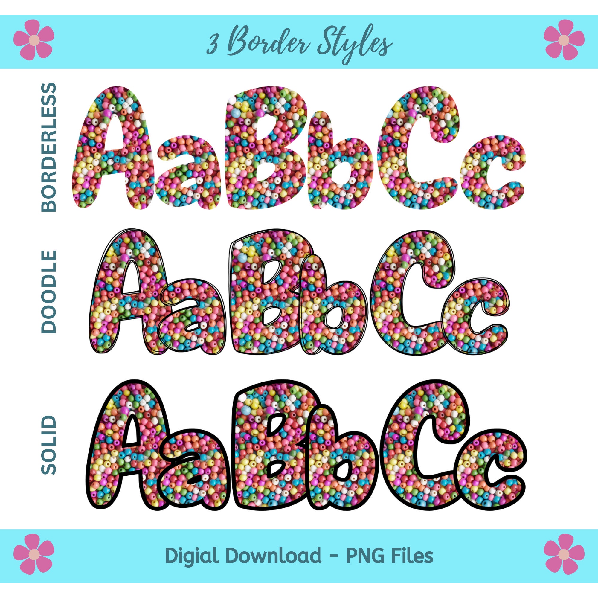 Rainbow Beads Digital Alphabet Set, Printable PNG Alpha Pack Design ...
