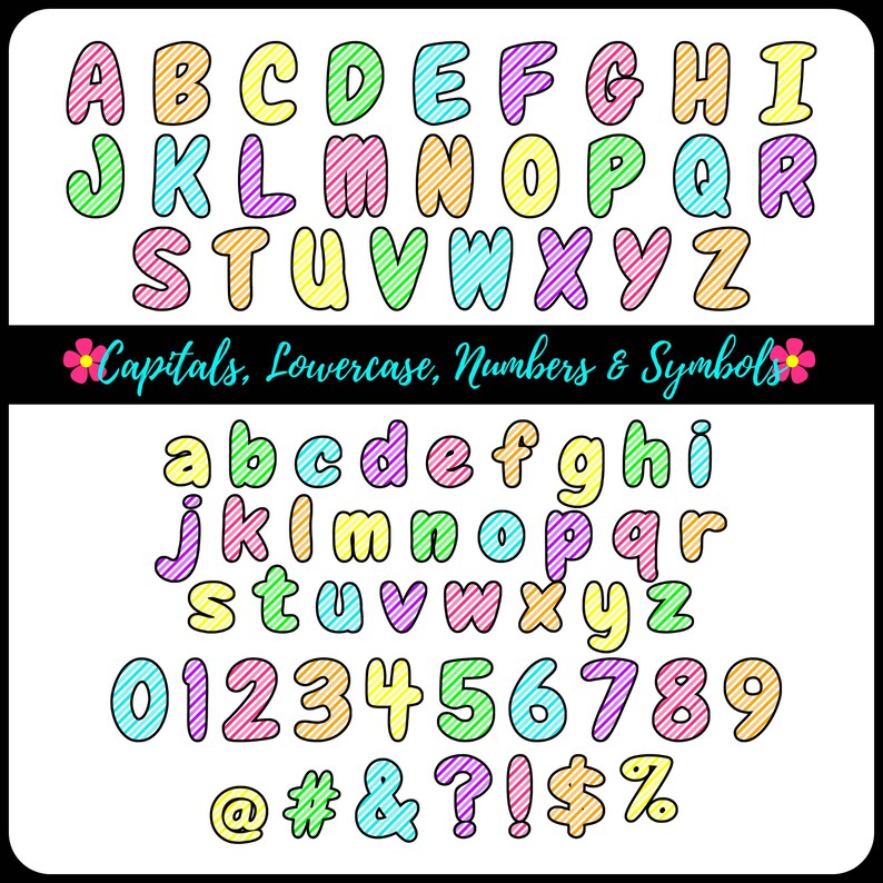 Bright Candy Stripe Digital Alphabet Set, Printable PNG Alpha Pack ...