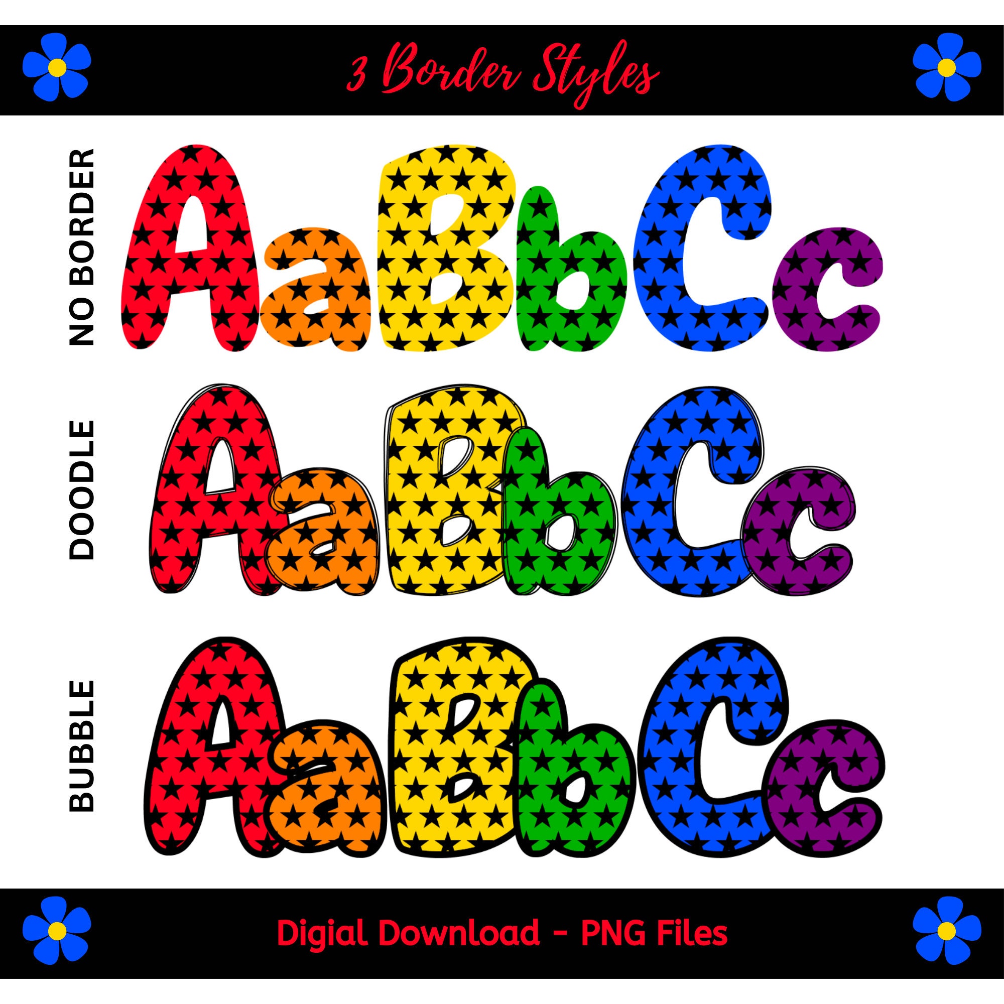Rainbow Stars Digital Alphabet Set, Printable PNG Alpha Pack Design ...