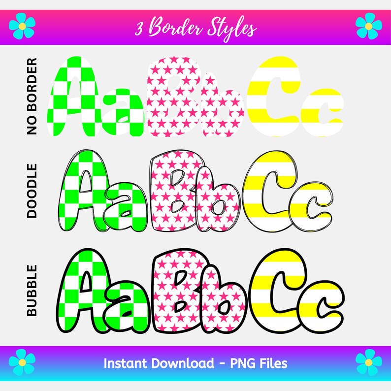 Checkers & Stars Digital Alphabet Set, Printable PNG Font Alpha Pack ...