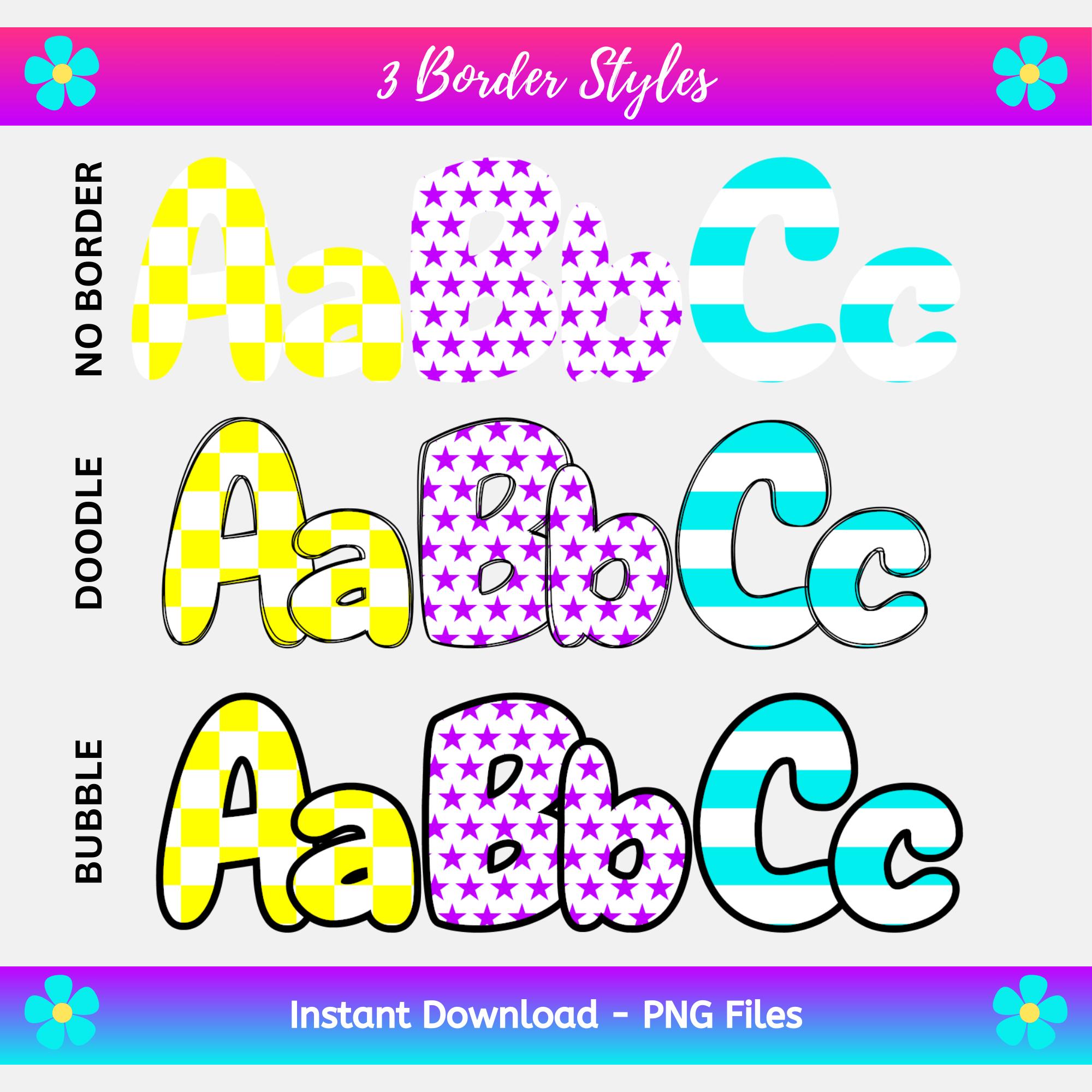Checkers & Stars Digital Alphabet Set, Printable PNG Font Alpha Pack ...