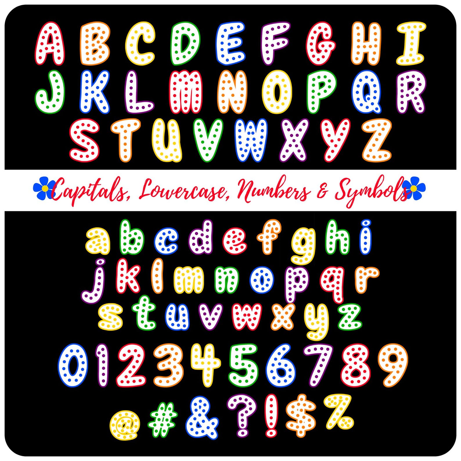 Rainbow Marquee Dots Digital Alphabet Set, Printable PNG Font Alpha ...