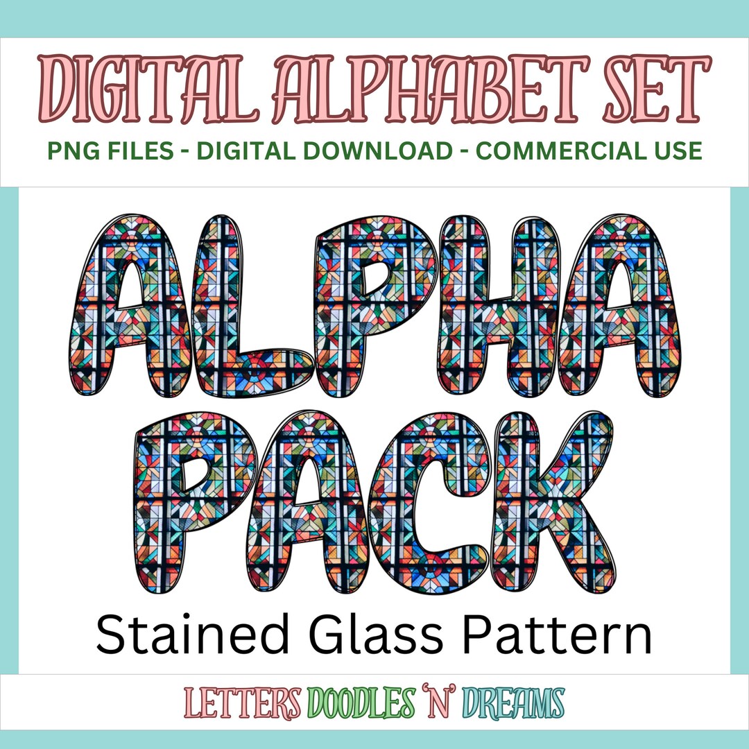 Stained Glass Digital Alphabet Set, Printable PNG Alpha Pack Design ...