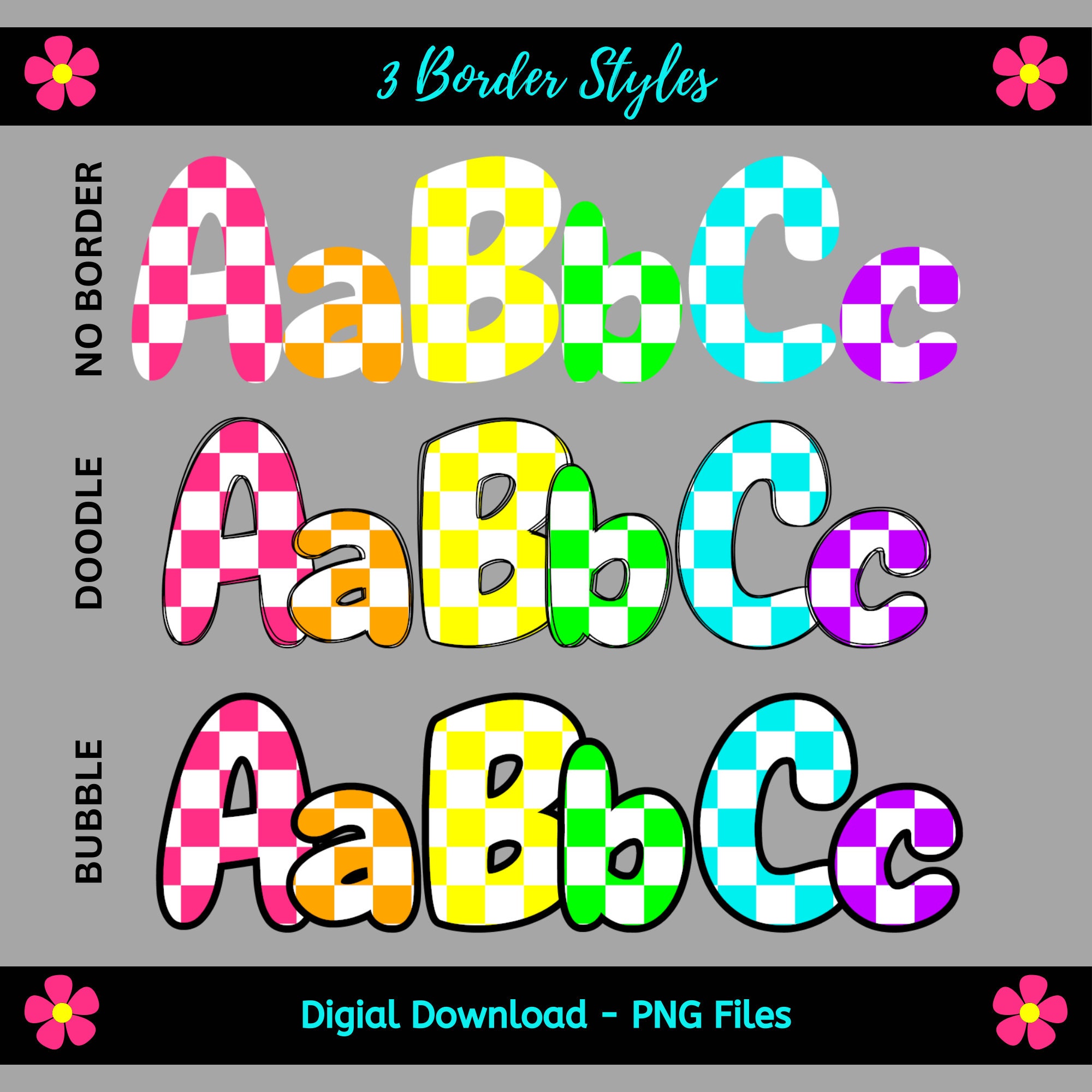 Bright Large Check Digital Alphabet Set, Printable PNG Alpha Pack ...
