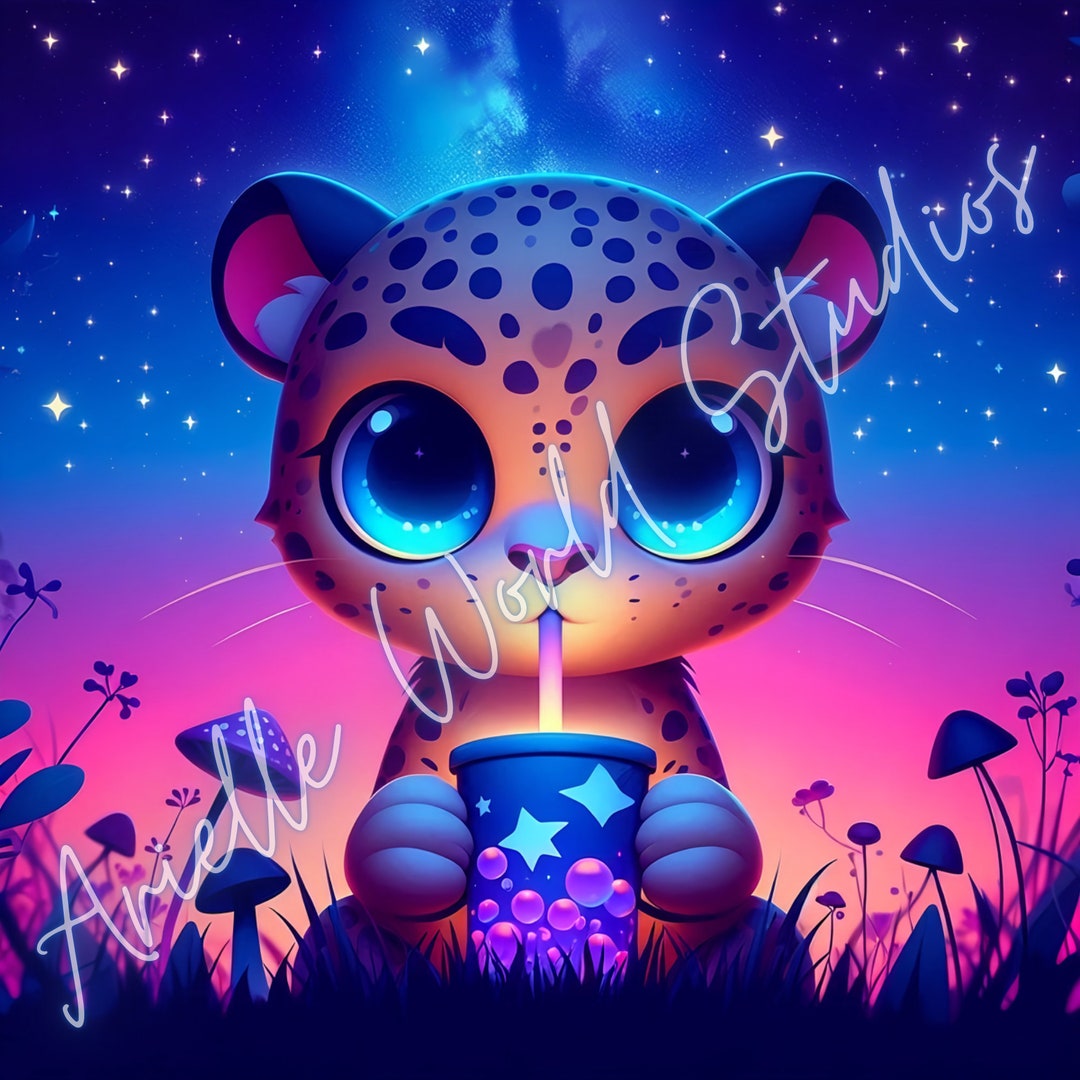 Adorable Boba Leopard Clipart, Pastel, Sparkle, Png, Printable, Instant ...