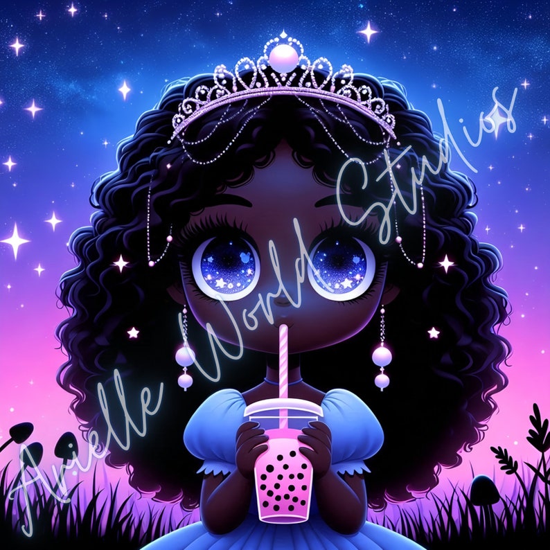 Adorable Boba Princess Clipart, Pastel, Sparkle, Png, Printable ...