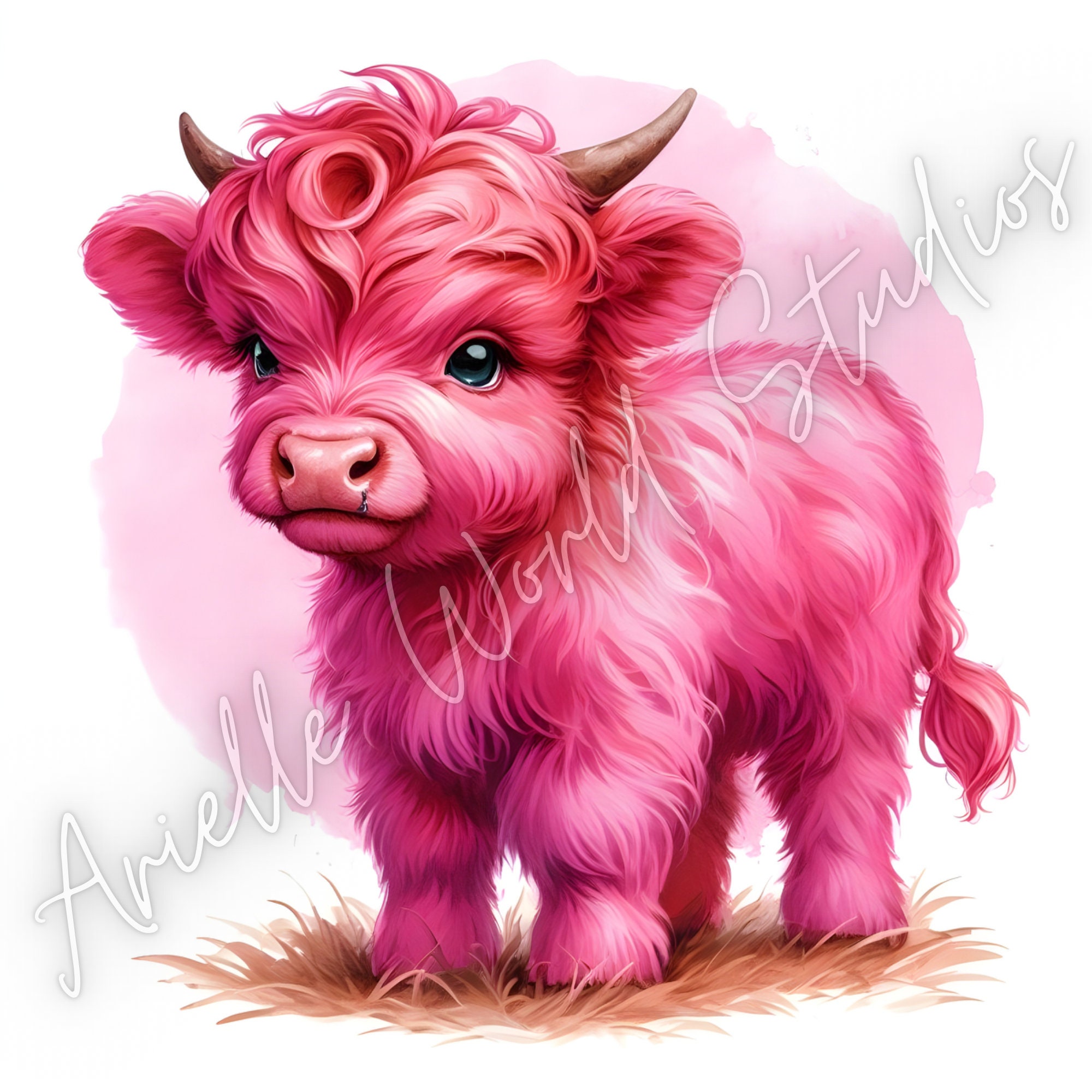 Pink Baby Highland Cow, Adorable Baby Cow, Pink Highland Cow, Nursery ...