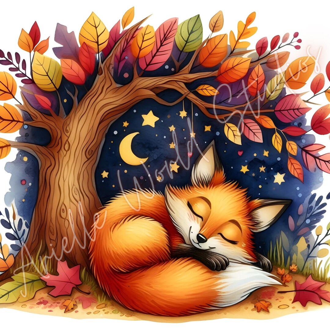 Sleeping Autumn Fox Clipart Fall Fox Nursery Print Png Harvest Fox ...