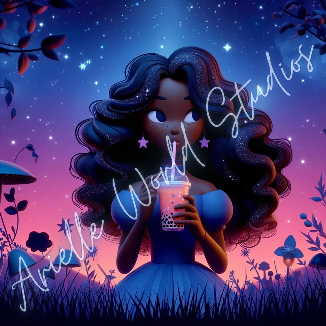 Adorable Glowing Boba Black Princess Clipart Black Girl Princess ...