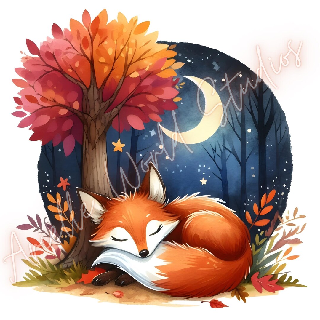 Sleeping Autumn Fox Clipart Fall Fox Nursery Print Png Harvest Fox ...