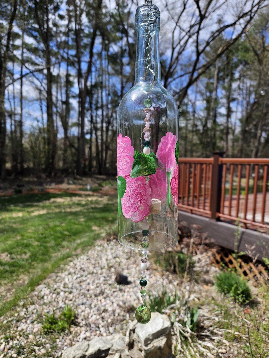 Pink Hydrangea Wine Bottle Wind Chime - Etsy