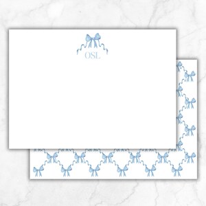Personalized Trellis Bow Note Cards, Editable Watercolor Blue Bow ...