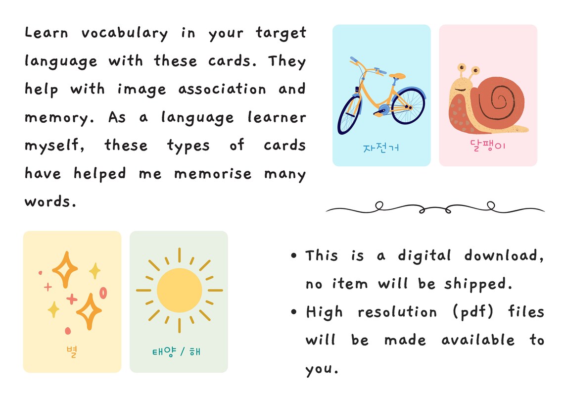 Printable Korean Flashcards Set of Over 200 Language Learning 한국어 Learn ...