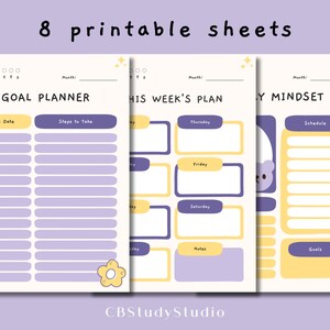 Set of 8 Printable Planner Sheets Purple Bear Cute Notebook Digital ...