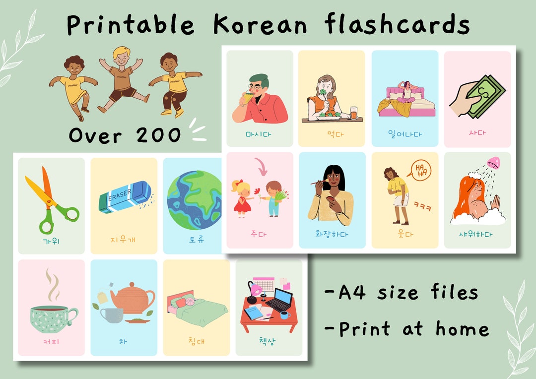 Printable Korean Flashcards Set of Over 200 Language Learning 한국어 Learn Korean Flashcards Print ...