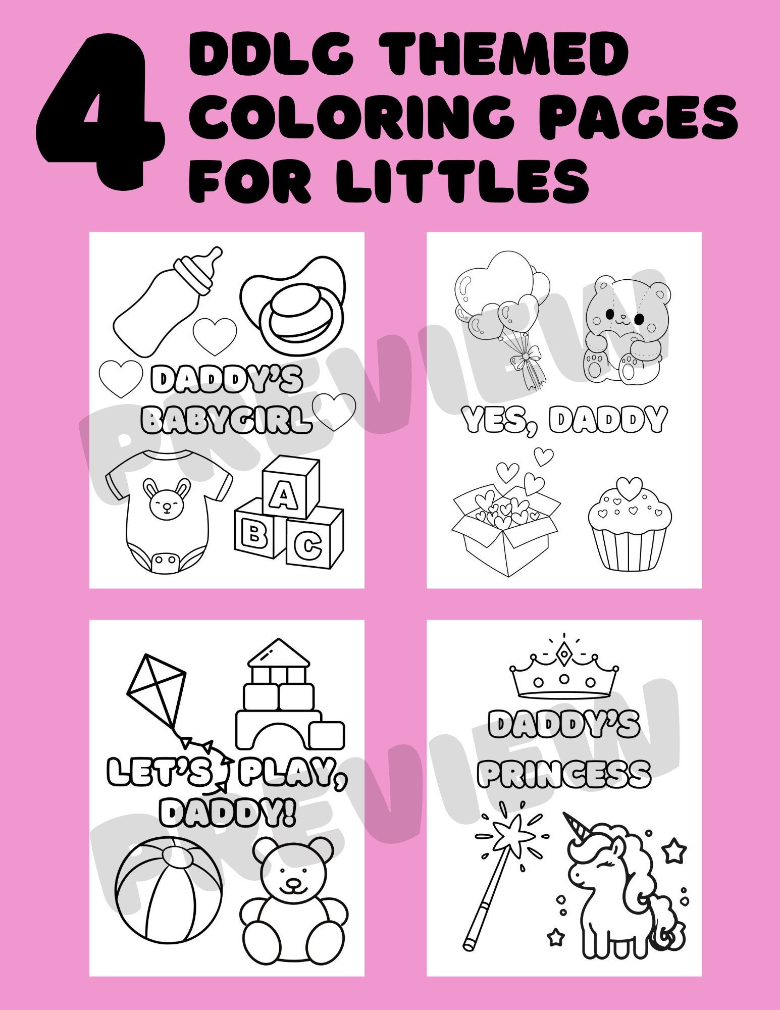4 DDLG Themed Coloring Pages for Littles - Printable Digital Download ...