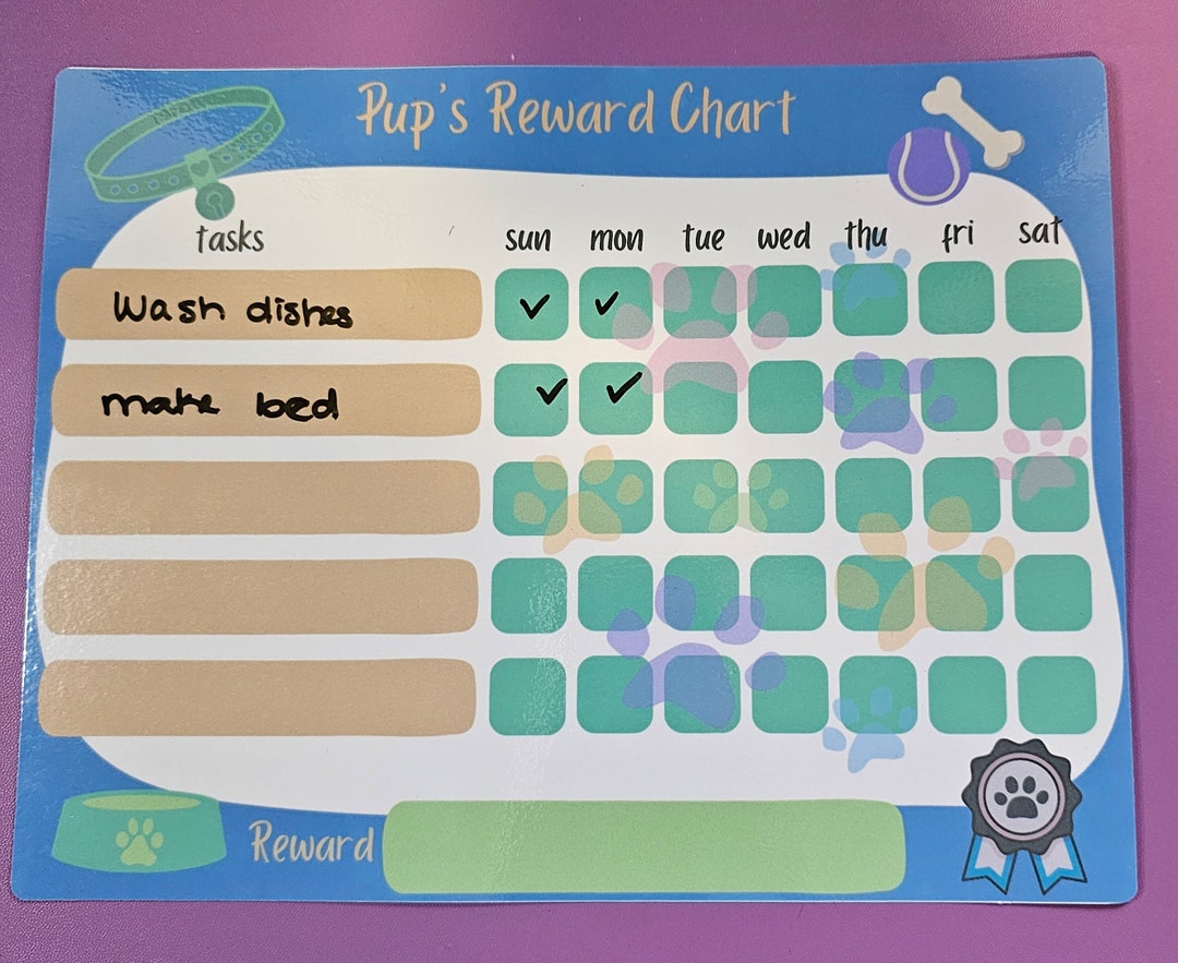 Reusable Dry Erase Blue Pup Chore Reward Chart - Etsy