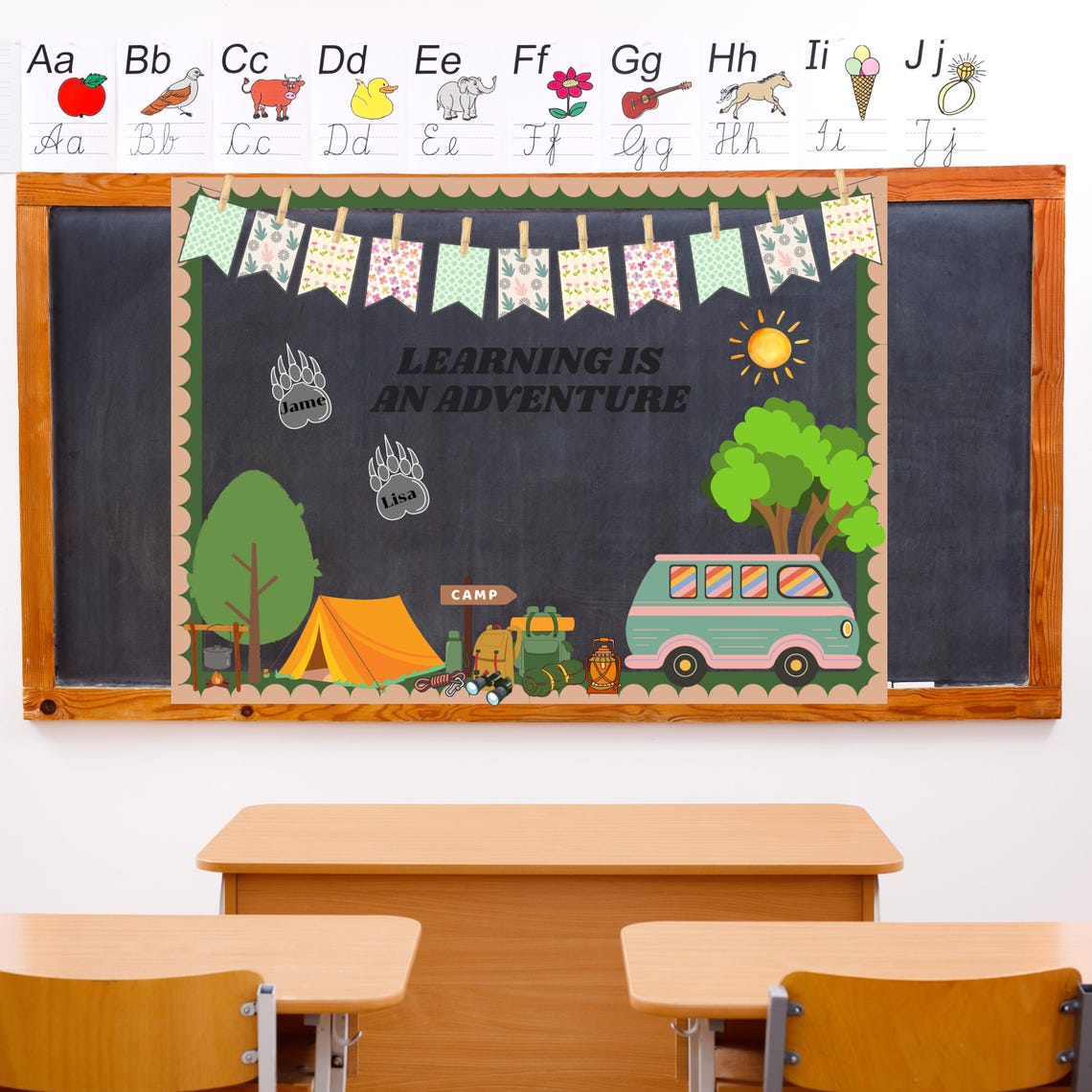 Camping Classroom Bulletin Board Kit: Adventure Theme, Bear Paw Name ...