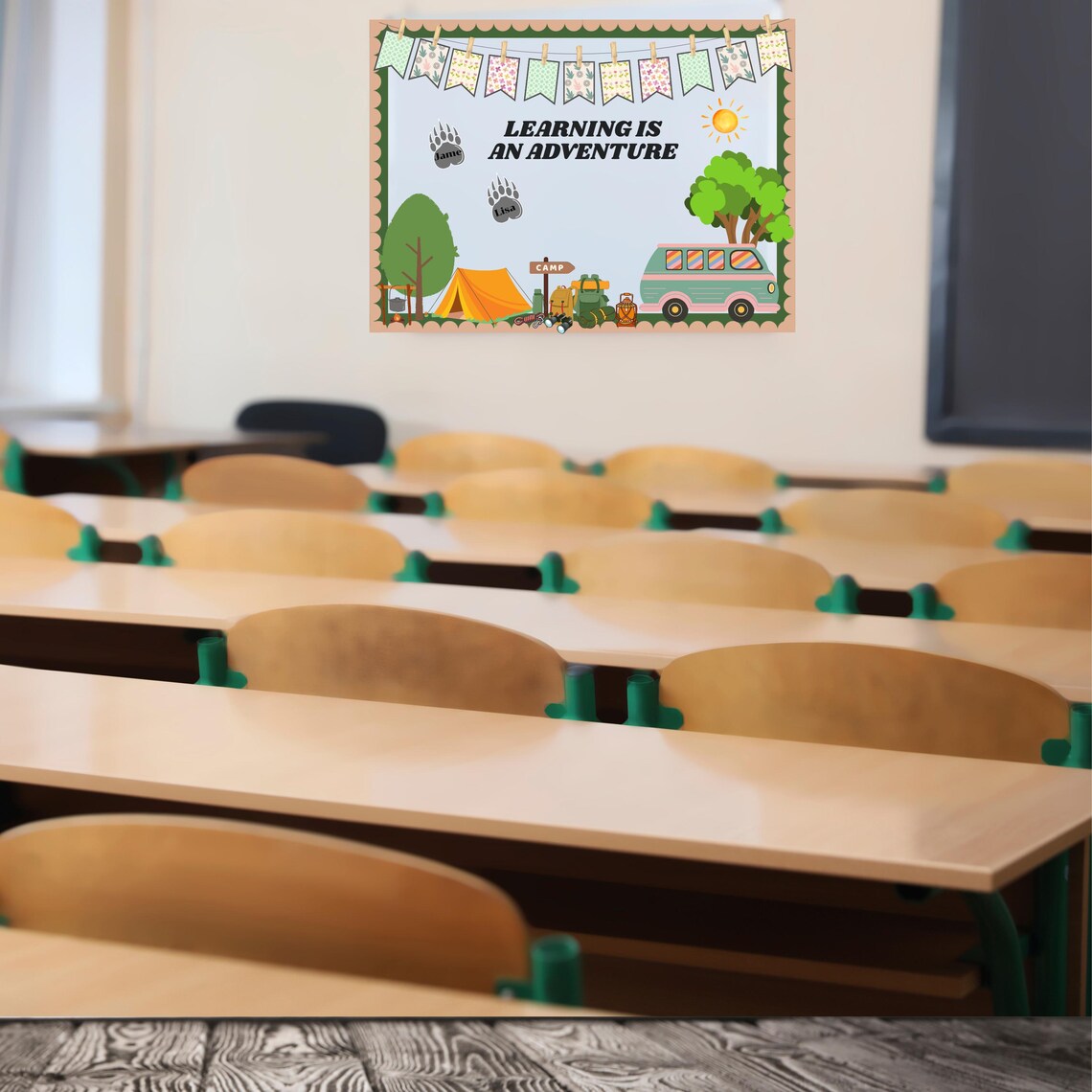 Camping Classroom Bulletin Board Kit: Adventure Theme, Bear Paw Name ...