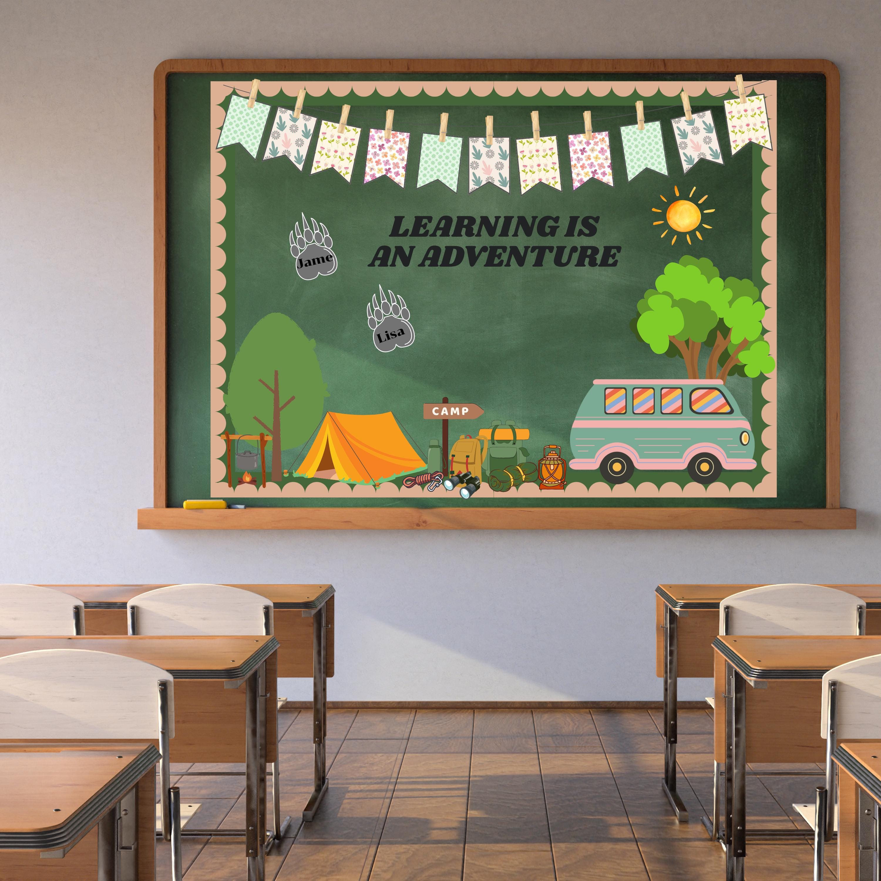 Camping Classroom Bulletin Board Kit: Adventure Theme, Bear Paw Name ...