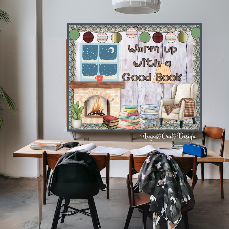Warm up With a Good Book Bulletin Board Kit | Cozy Winter Reading Decor ...