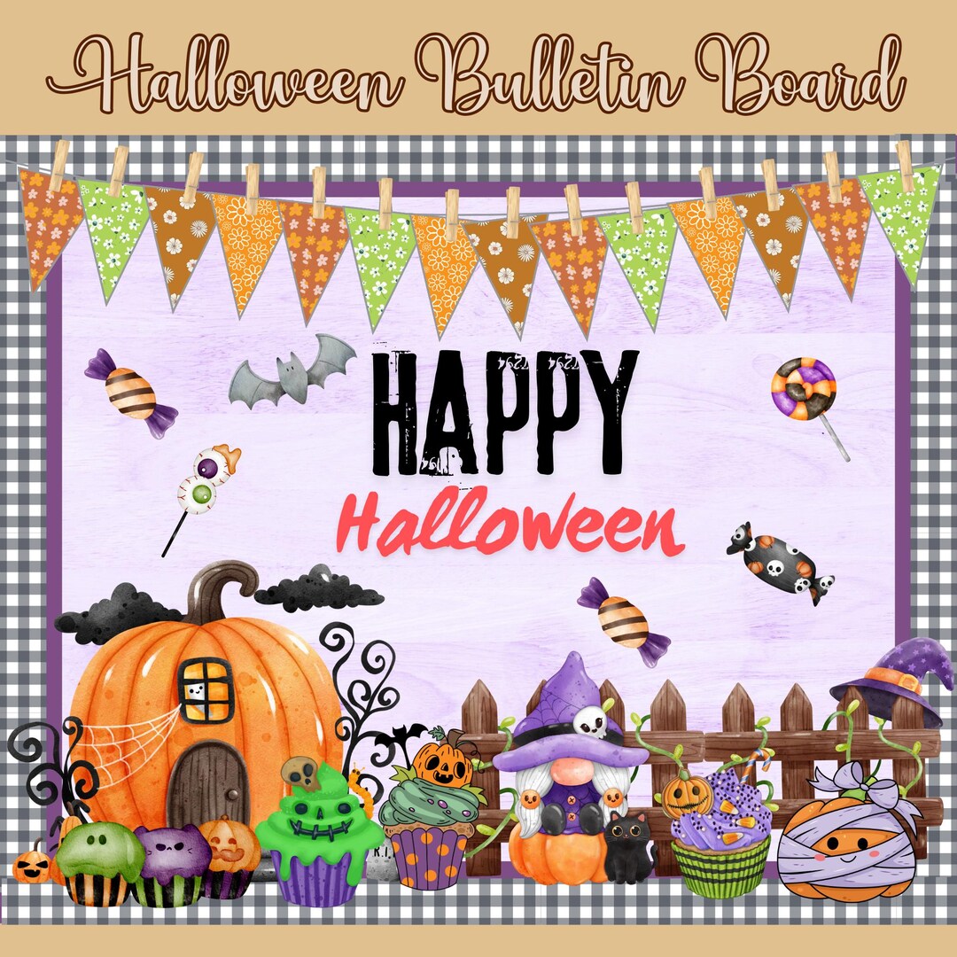Halloween Bulletin Board Kit: Cupcake & Pumpkin Classroom Decor ...