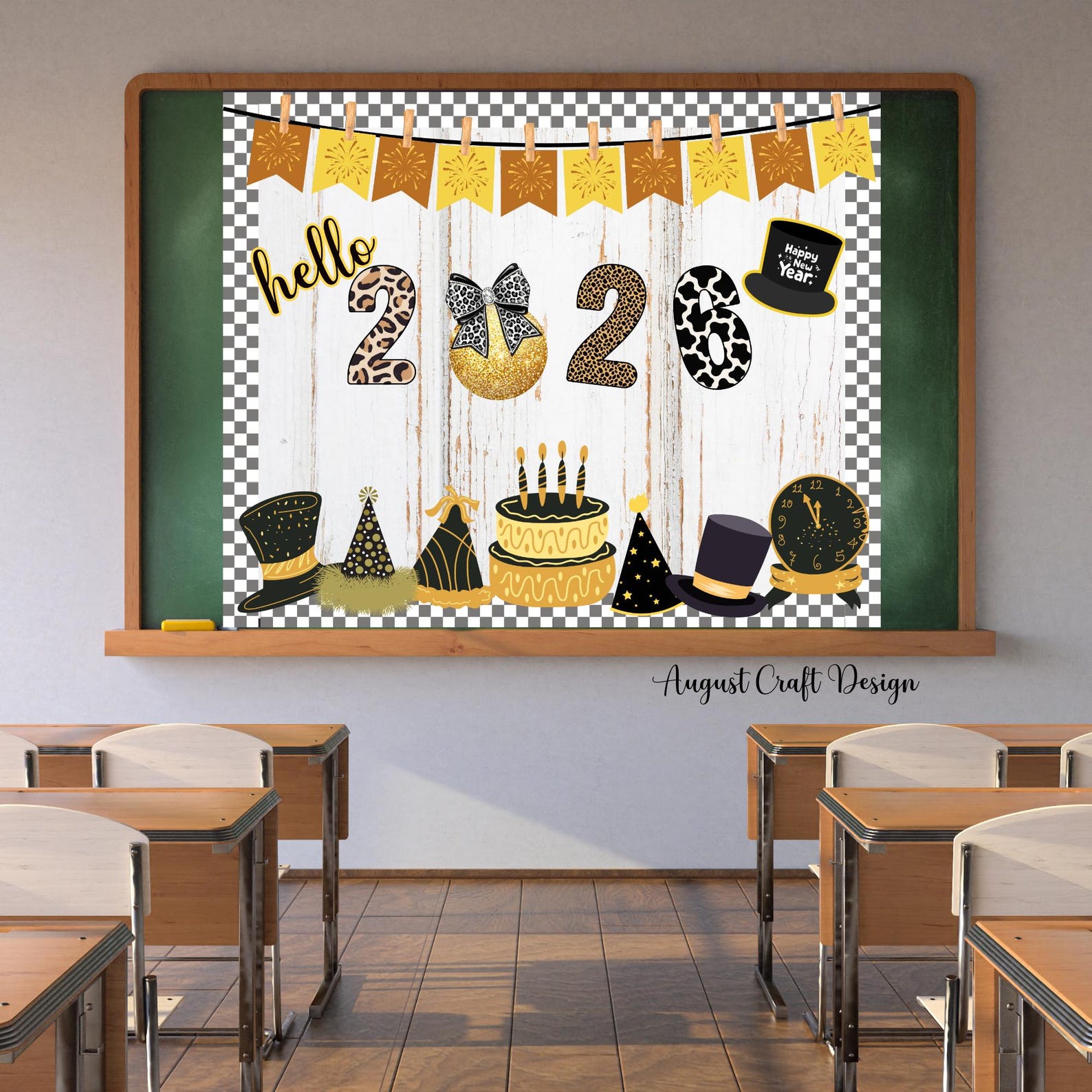New Year 2026 Bulletin Board Kit | Gold & Black Party Decor (PDF) - Etsy