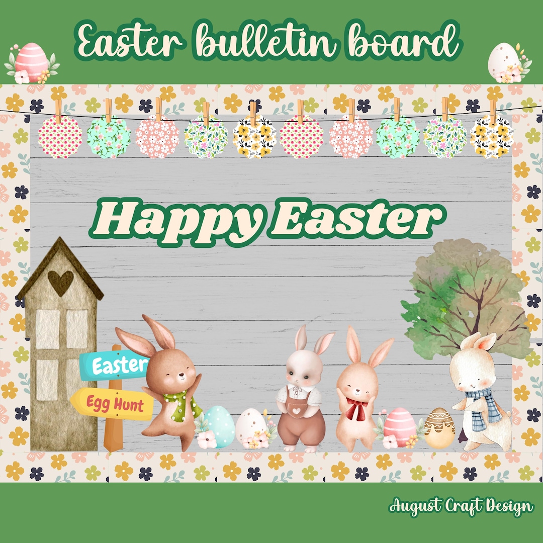 Hoppy Easter Bulletin Board Kit Classroom Decor L Spring Bunnies ...