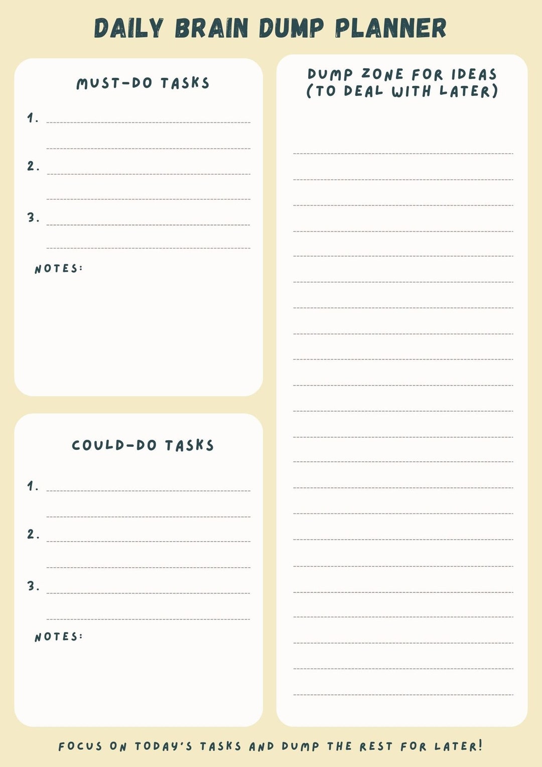 Daily Brain Dump Planner - Etsy