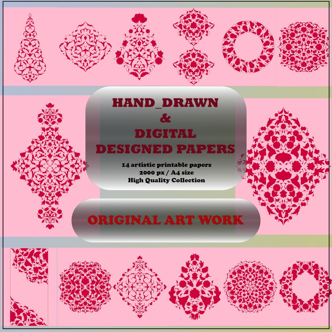 Pink Gallery Wall for Download, Digital Cute Art Set With Hand-drawn ...