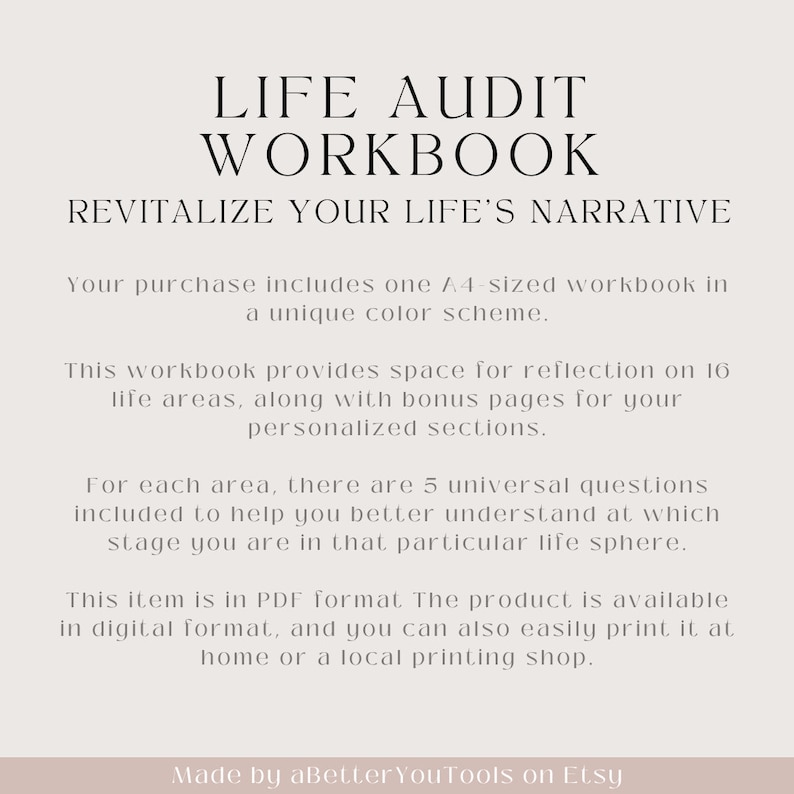 Life Audit Workbook Printable, 2024 Goal Setting Workbook, Self ...