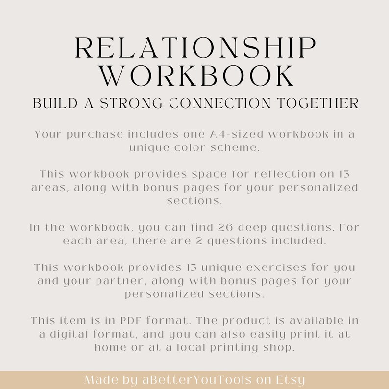 Relationship Workbook, Couple Therapy Workbook, Valentines Gift ...