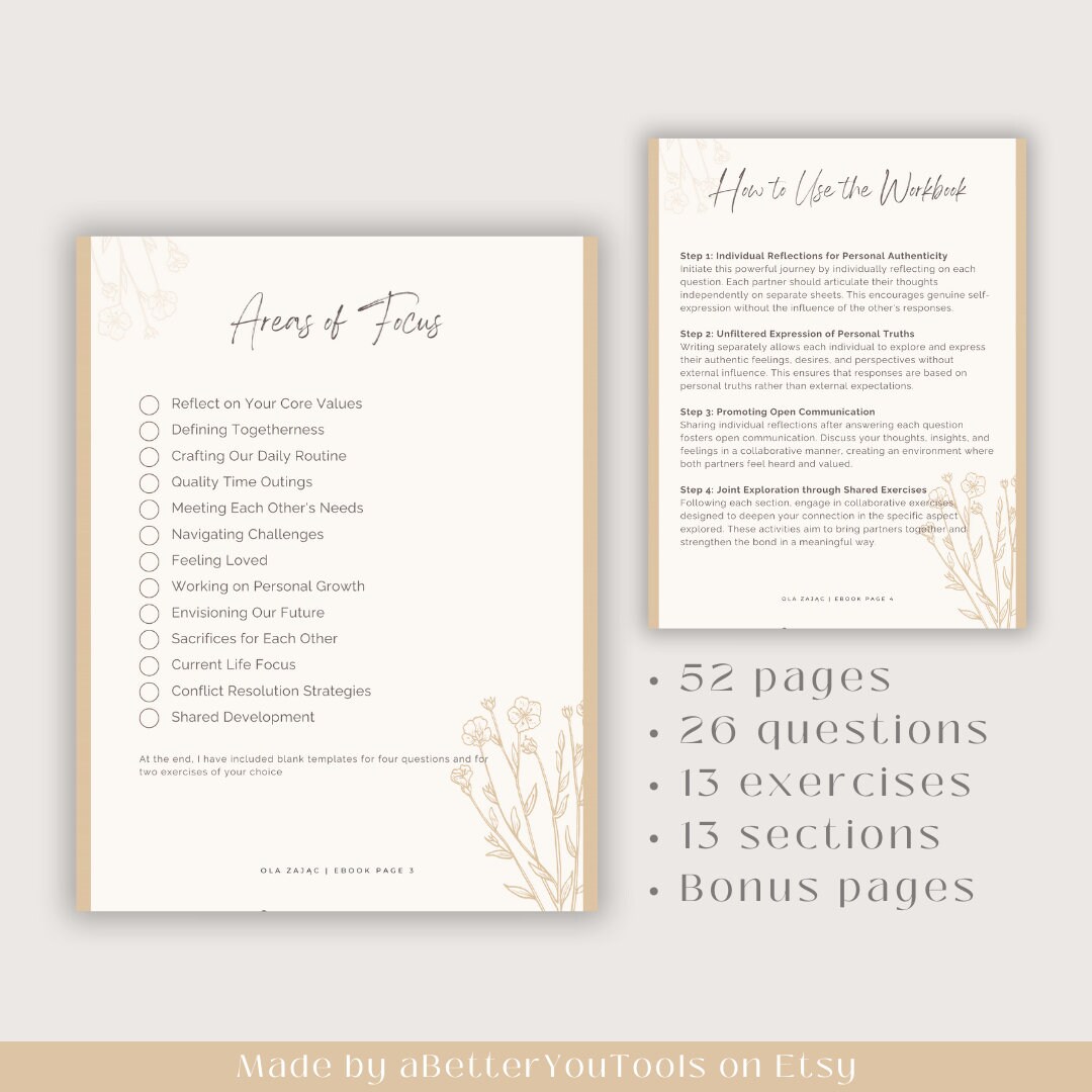 Relationship Workbook, Couple Therapy Workbook, Valentines Gift ...