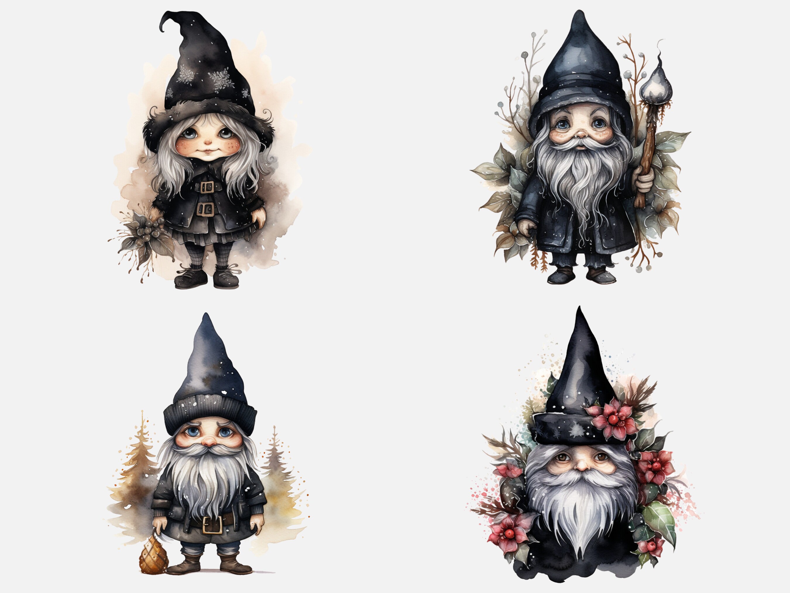 Black Gothic Christmas Gnome Bundle 8 PNG Clipart for Junk Journal Card ...