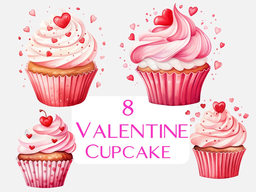 Cute Valentine Cupcake Clipart Bundle PNG Watercolor - Etsy
