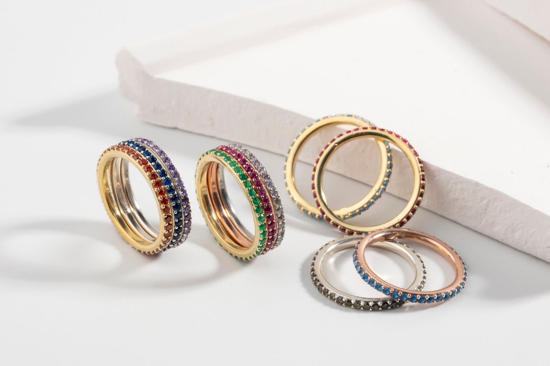 Eternity Stacking Birthstone Ring, Custom Birthstone Rings for Mom ...