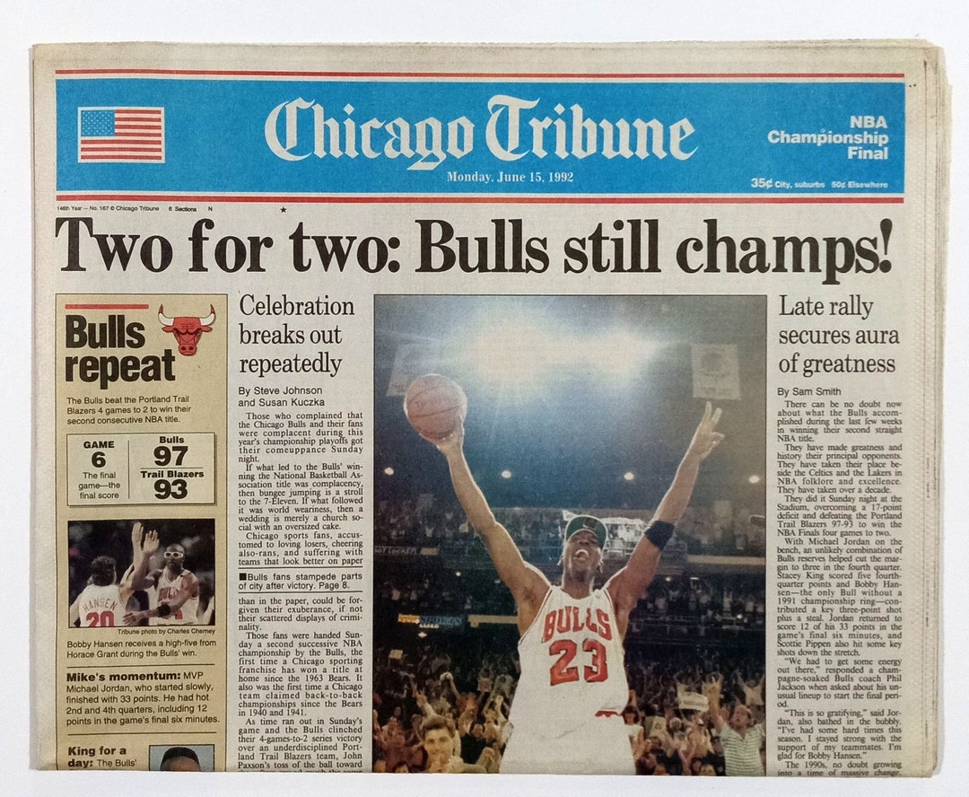 Chicago Bulls - 1992 NBA Title - the Chicago Tribune - "two for Two ...