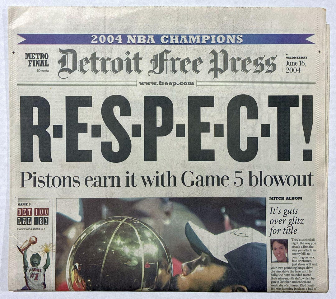 Detroit Pistons - 2004 NBA Champions - the Detroit Free Press Newspaper ...