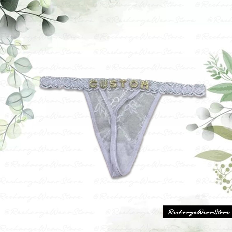 Personalised Name Thong, Custom Lace Thongs With Jewelry Crystal Letter ...