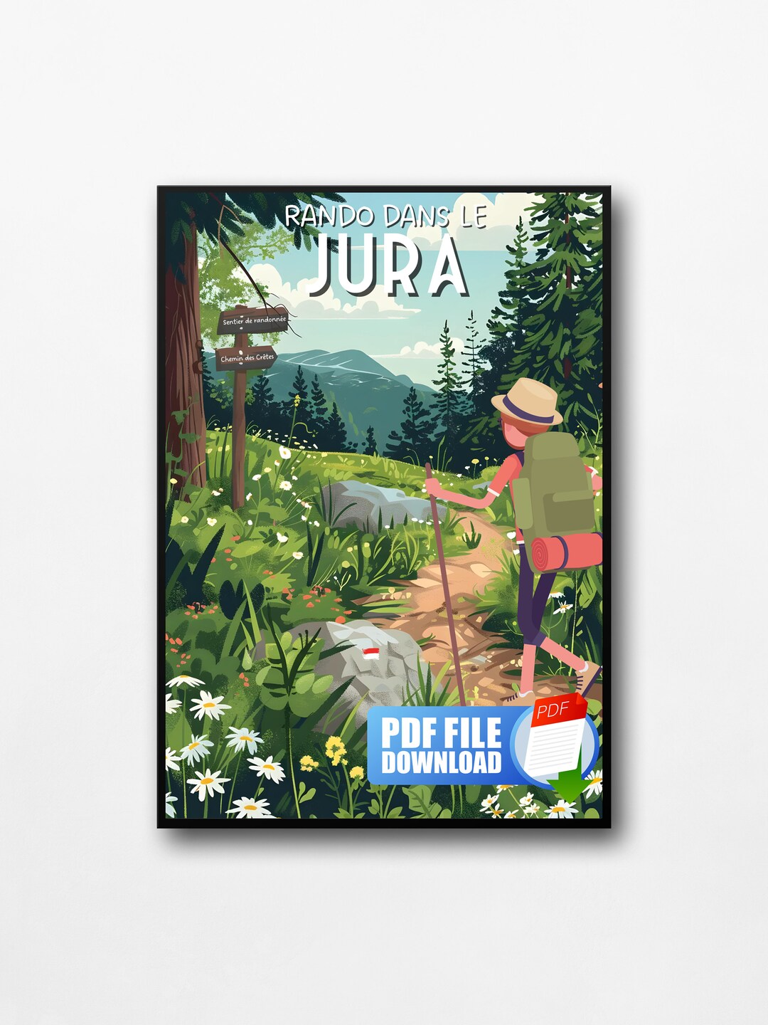 Poster "hiking in the Jura" - Digital File 10x15cm, 30x40cm and 50x70cm ...