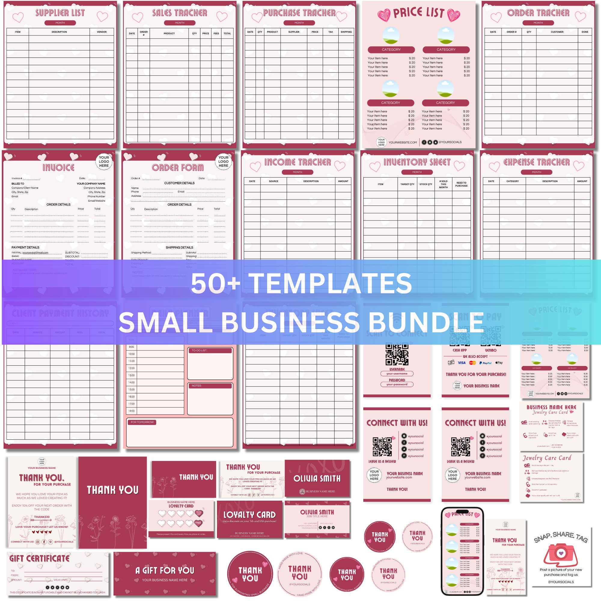 Editable Business Bundle Order Form Price List Invoice Bill Tracker ...