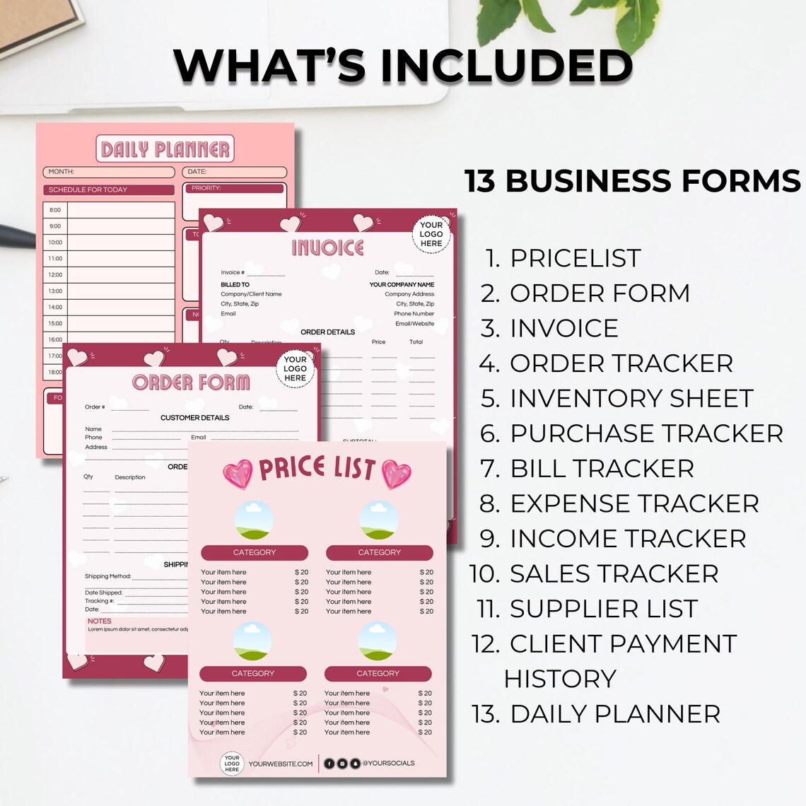 Editable Order Form Template Pricelist Invoice Order Tracker Inventory ...